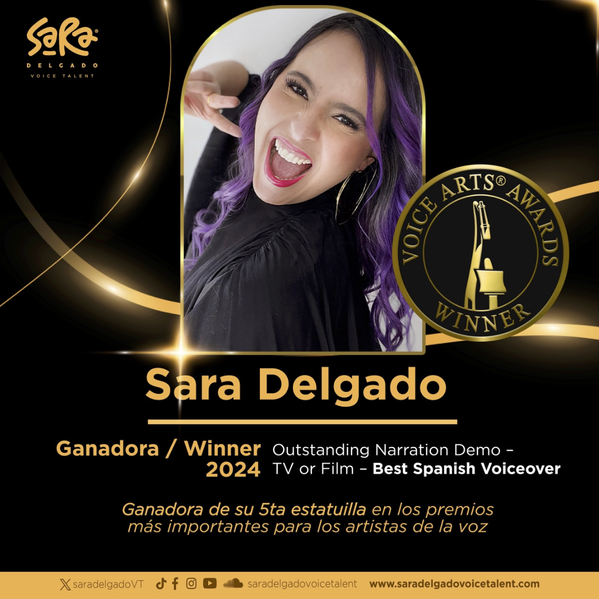 LOCUTORA COLOMBIANA SARA DELGADO GANA SU QUINTA ESTATUILLA EN LOS VOICE ARTS AWARDS 2024. - El ...